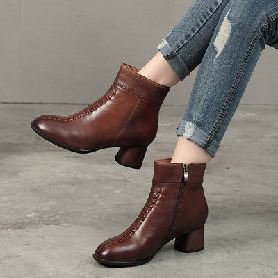 S201 Autumn and winter new style oil wax leather high-heeled retro ethnic boots manufacturers original handmade warm