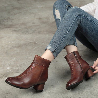 S201 Autumn and winter new style oil wax leather high-heeled retro ethnic boots manufacturers original handmade warm
