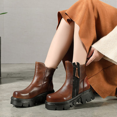 S204 Manufacturers autumn and winter thick-soled high-heeled simple fashion all-match Martin boots increase handmade l