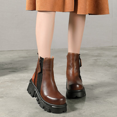 S205 Manufacturers autumn and winter thick-soled high-heeled simple fashion all-match Martin boots increase handmade lea