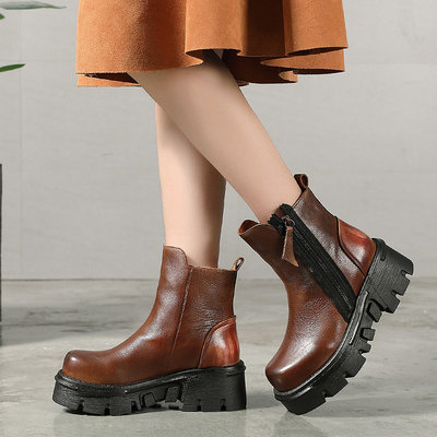 S205 Manufacturers autumn and winter thick-soled high-heeled simple fashion all-match Martin boots increase handmade lea