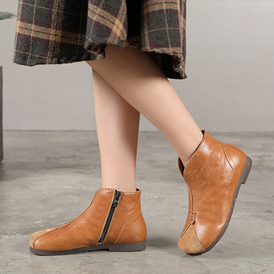 S206 Factory leather women's boots ethnic style flat ankle boots literary simple wild handmade boots winter women's shoe