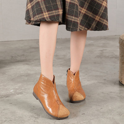 S206 Factory leather women's boots ethnic style flat ankle boots literary simple wild handmade boots winter women's shoe
