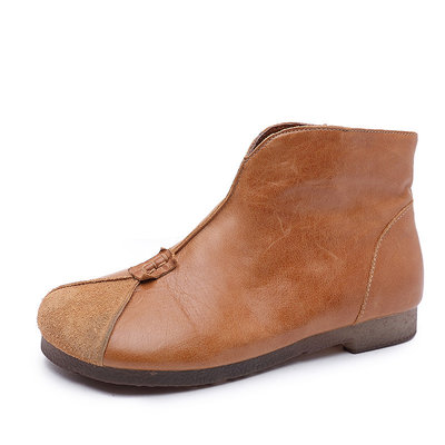 S206 Factory leather women's boots ethnic style flat ankle boots literary simple wild handmade boots winter women's shoe