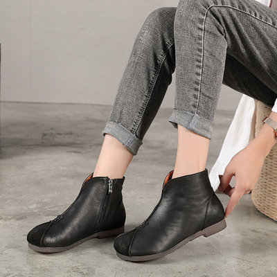 S206 Factory leather women's boots ethnic style flat ankle boots literary simple wild handmade boots winter women's shoe