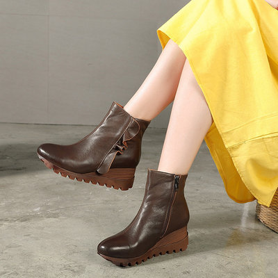 S207 Factory leather women's boots ethnic style flat ankle boots literary simple and versatile handmade boots winter wom