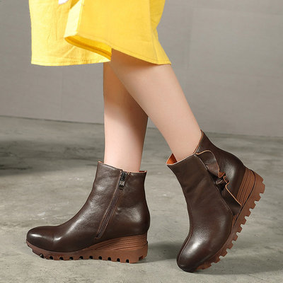 S207 Factory leather women's boots ethnic style flat ankle boots literary simple and versatile handmade boots winter wom