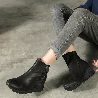 S207 Factory leather women's boots ethnic style flat ankle boots literary simple and versatile handmade boots winter wom