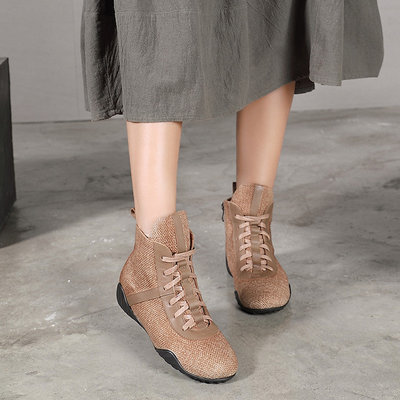 S209 Manufacturers cotton and linen stitching leather forest simple and comfortable boots, literary and fresh lace-up au