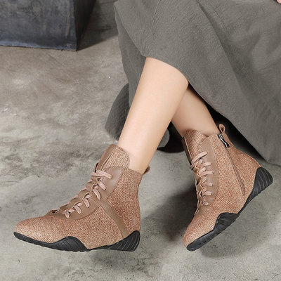 S209 Manufacturers cotton and linen stitching leather forest simple and comfortable boots, literary and fresh lace-up au