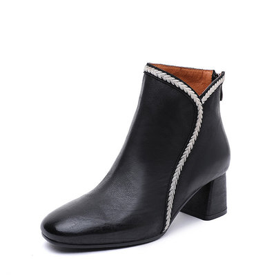 S211 Factory retro handmade leather high-heeled short-tube women's boots increased thick with fashion all-match simple