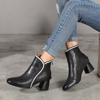 S211 Factory retro handmade leather high-heeled short-tube women's boots increased thick with fashion all-match simple