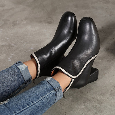 S211 Factory retro handmade leather high-heeled short-tube women's boots increased thick with fashion all-match simple