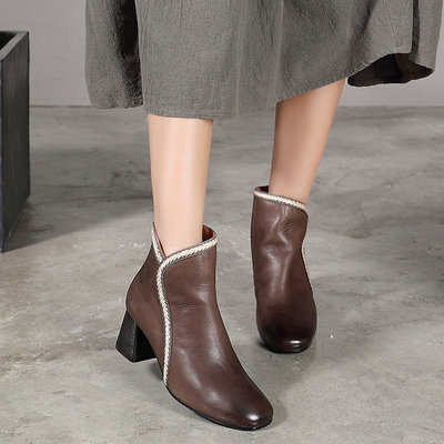 S211 Factory retro handmade leather high-heeled short-tube women's boots increased thick with fashion all-match simple