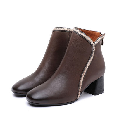 S211 Factory retro handmade leather high-heeled short-tube women's boots increased thick with fashion all-match simple