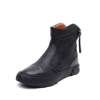 S212 Side zipper top layer cowhide handmade retro women's shoes autumn and winter new fashion all-match short leather