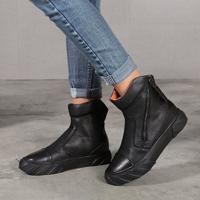 S212 Side zipper top layer cowhide handmade retro women's shoes autumn and winter new fashion all-match short leather