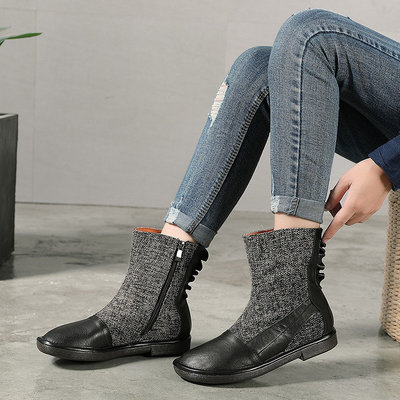 S213 Simple forest flat comfortable four seasons women's boots cotton and linen natural fashion all-match handmade women