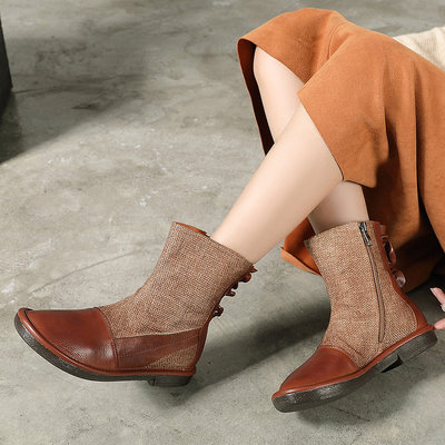 S213 Simple forest flat comfortable four seasons women's boots cotton and linen natural fashion all-match handmade women