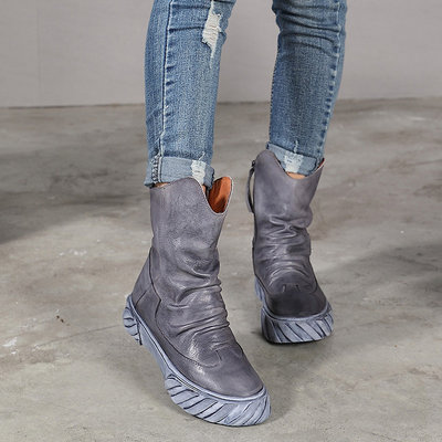 S215 Factory thick velvet autumn and winter new style cowhide boots polish color handmade ethnic retro leather women's s