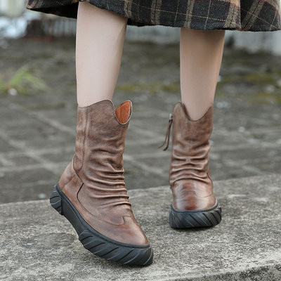 S215 Factory thick velvet autumn and winter new style cowhide boots polish color handmade ethnic retro leather women's s