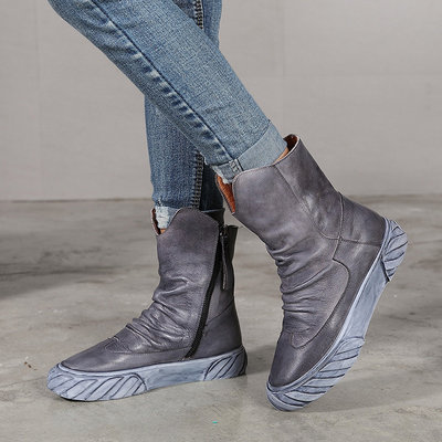 S215 Factory thick velvet autumn and winter new style cowhide boots polish color handmade ethnic retro leather women's s