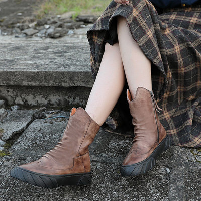 S215 Factory thick velvet autumn and winter new style cowhide boots polish color handmade ethnic retro leather women's s