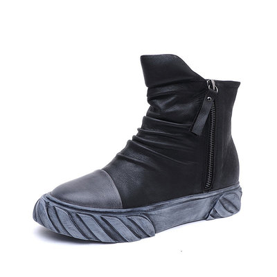 S216 Natural folds rubbed color leather handmade women's shoes cowhide thick heel autumn and winter new knight boots