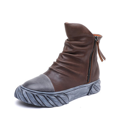S216 Natural folds rubbed color leather handmade women's shoes cowhide thick heel autumn and winter new knight boots