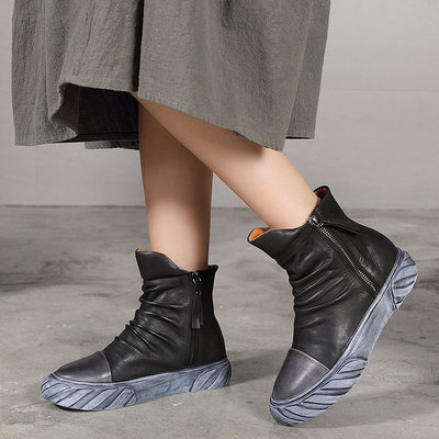 S216 Natural folds rubbed color leather handmade women's shoes cowhide thick heel autumn and winter new knight boots