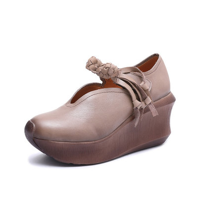 S217 Comfortable and stable high-heel platform leather women's shoes handmade leather women's autumn and winter platform