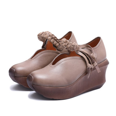 S217 Comfortable and stable high-heel platform leather women's shoes handmade leather women's autumn and winter platform