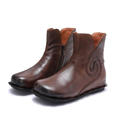 S218 Gradient polished retro ethnic style handmade women's shoes cowhide flat-bottomed autumn and winter warm women's le