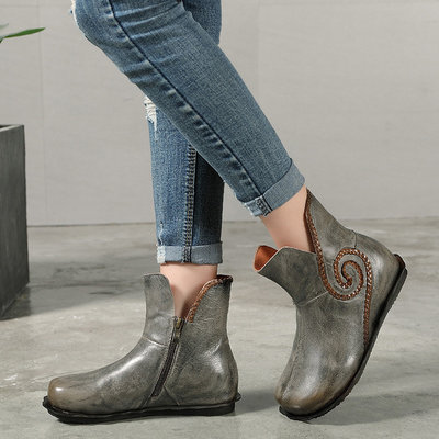 S218 Gradient polished retro ethnic style handmade women's shoes cowhide flat-bottomed autumn and winter warm women's le