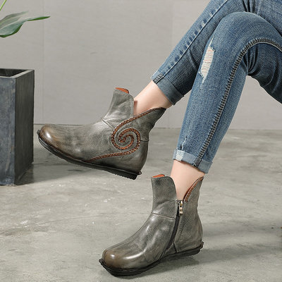 S218 Gradient polished retro ethnic style handmade women's shoes cowhide flat-bottomed autumn and winter warm women's le