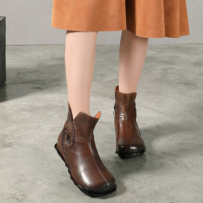 S218 Gradient polished retro ethnic style handmade women's shoes cowhide flat-bottomed autumn and winter warm women's le