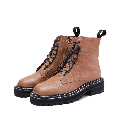 S219 Fashion thick-soled handmade leather Martin boots autumn and winter hot style lace up British style leather women's