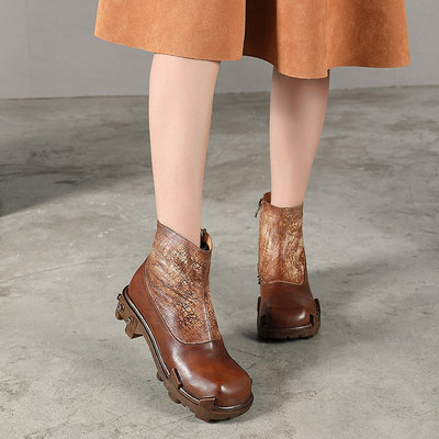 S220 Thick velvet ethnic retro short boots handmade leather original warm women's shoes leather boots wholesale