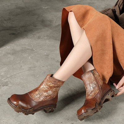 S220 Thick velvet ethnic retro short boots handmade leather original warm women's shoes leather boots wholesale