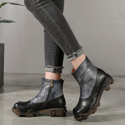 S220 Thick velvet ethnic retro short boots handmade leather original warm women's shoes leather boots wholesale