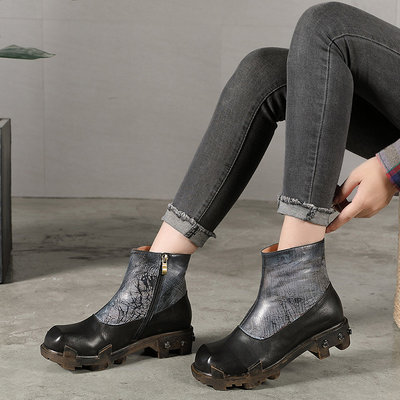 S220 Thick velvet ethnic retro short boots handmade leather original warm women's shoes leather boots wholesale