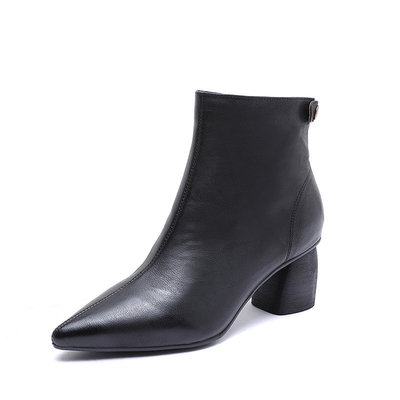 S223 Pure color pointed toe ladies elegant leather handmade short boots fashion all-match leather autumn and winter boot