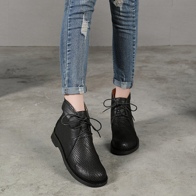 S230 Warm and velvet thick lace-up leather ankle boots fashion all-match rubber outsole women's shoes
