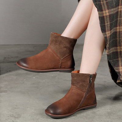 S233 Warm thick velvet frosted leather handmade boots fashion all-match women's shoes handmade cotton boots