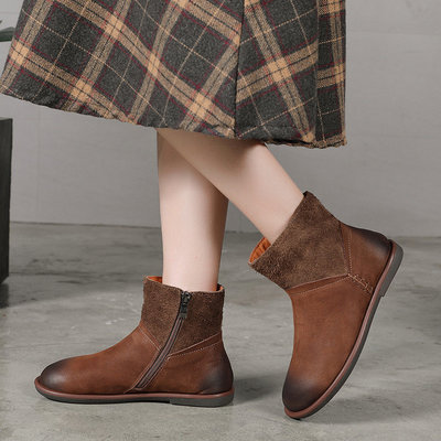 S233 Warm thick velvet frosted leather handmade boots fashion all-match women's shoes handmade cotton boots