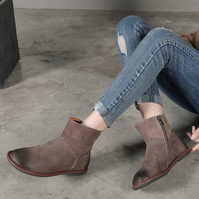S233 Warm thick velvet frosted leather handmade boots fashion all-match women's shoes handmade cotton boots