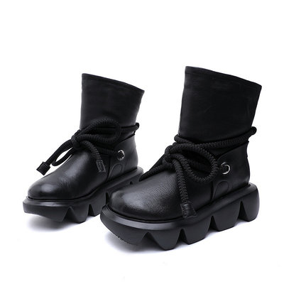 S236 Retro short boots handmade leather thick-soled warm women's shoes autumn and winter thickened woolen shoes