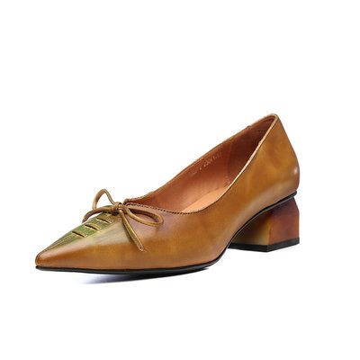 S238 2020 new handmade leather women's shoes retro ethnic style pointed thick high heels wholesale
