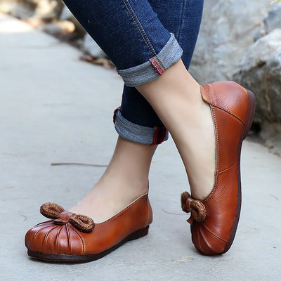 S242 Spring models manufacturers handmade leather fashion simple and versatile velcro women's shoes round head comfortab