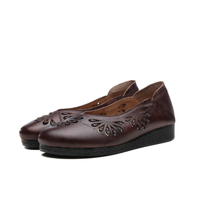 S247 Spring and summer new round head hollow retro style leather handmade women's shoes fashion all-match simple shoes
